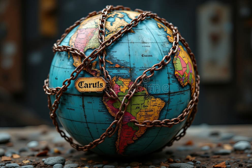 A Globe Wrapped in Chains Symbolizes Global Control and Restriction ...