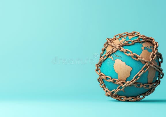A Globe Wrapped in Chains Symbolizing Environmental Issues and the ...