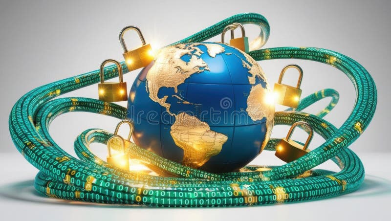 Globe Wrapped in Digital Locks and Green Cables Symbolizes ...