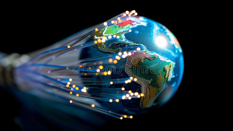 A Globe Wrapped in Fiber Optic Cables, Symbolizing the Global ...