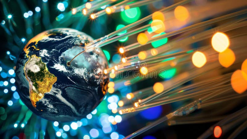 A Globe Wrapped in Fiber Optic Cables, Symbolizing the Global ...