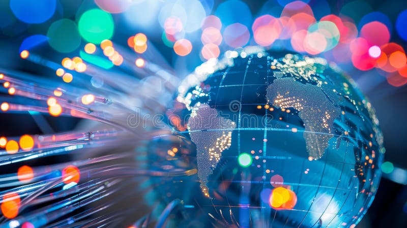A Globe Wrapped in Fiber Optic Cables, Symbolizing the Global ...