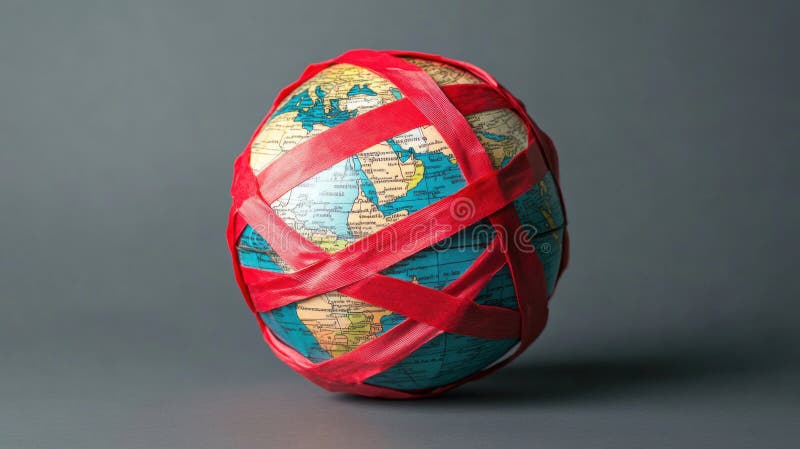 Globe Wrapped in Red Tape Symbolizes Excessive Trade Restrictions and ...