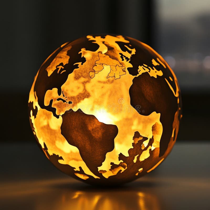 A Globe with a Yellow Light Shining on it Stock Illustration ...