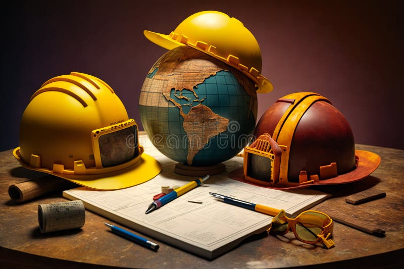 Globe with a Yellow Safety Cask on and Two Casks beside. Construction ...