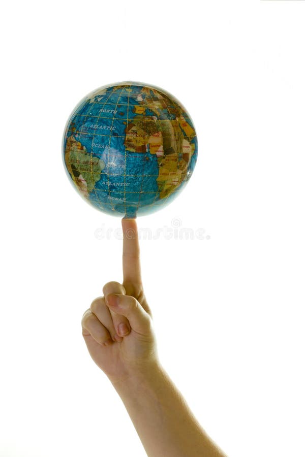Globe on young finger stock image. Image of europe, finger - 15952421