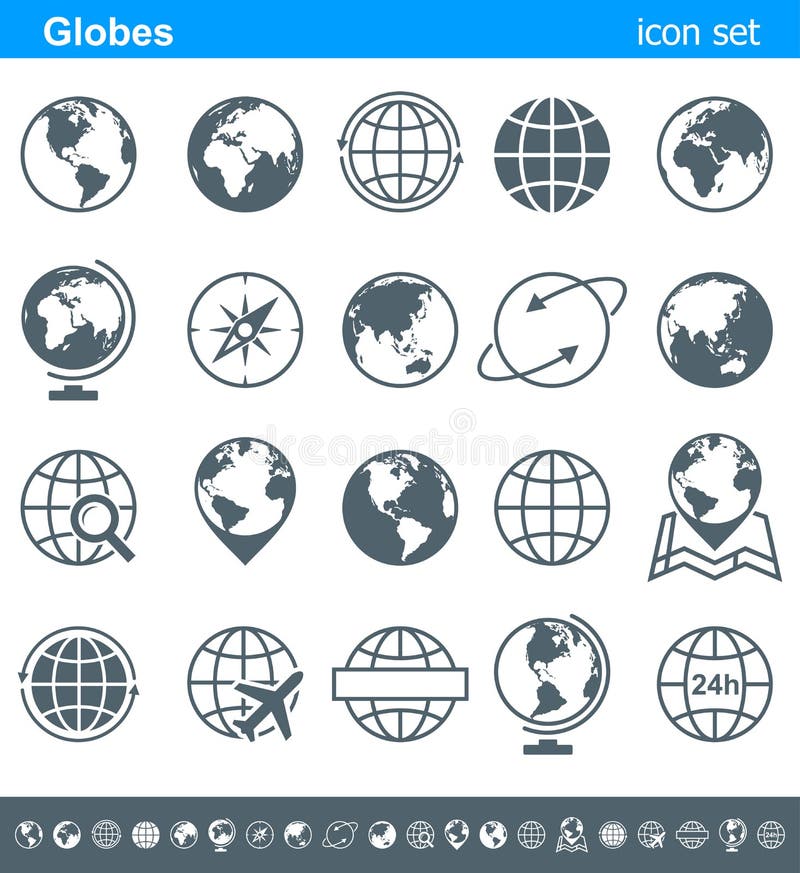 World Map, Globes, Continents, Navigation Icons - Illustration. Stock ...