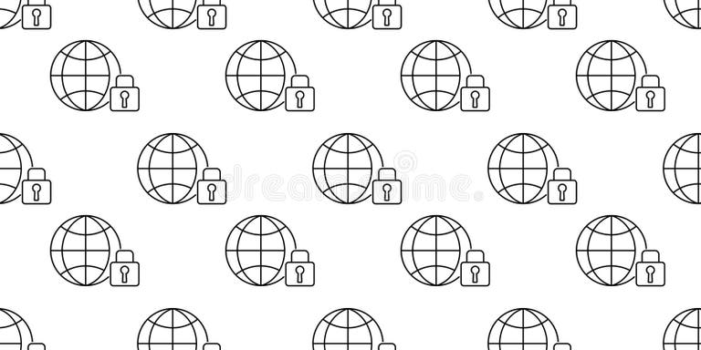 Patterns of Digital Security Featuring Globes and Locks on a Clean ...