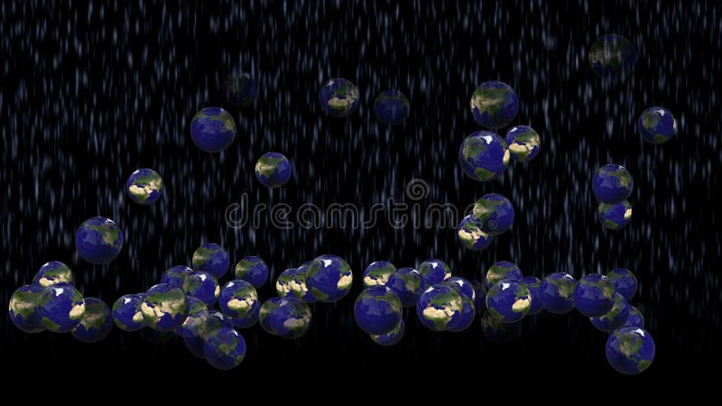 Globes. Rain of Objects that Fall and Bounce Off the Ground. Animation ...
