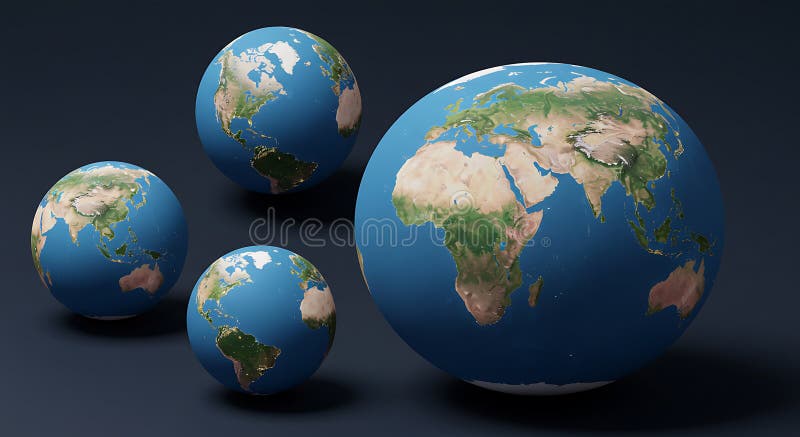 Globes Representing Earth Continents on Dark Background Stock ...