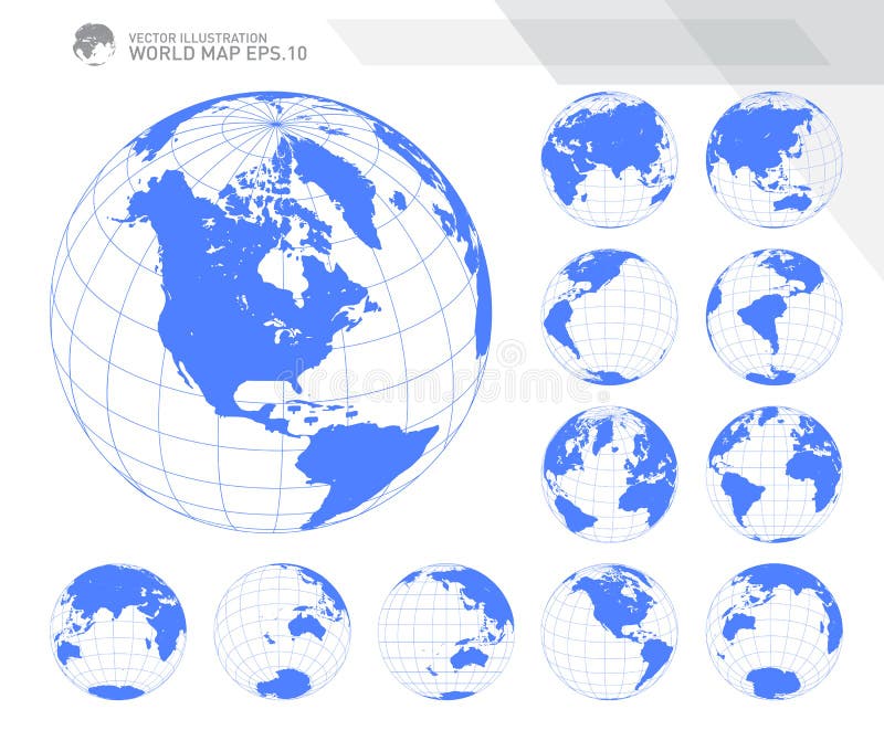 Globes Showing Earth with All Continents. Digital World Globe Vector ...