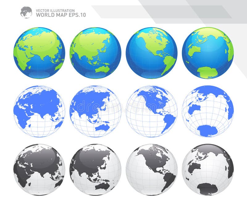 Globes Showing Earth with All Continents. Digital World Globe Vector ...