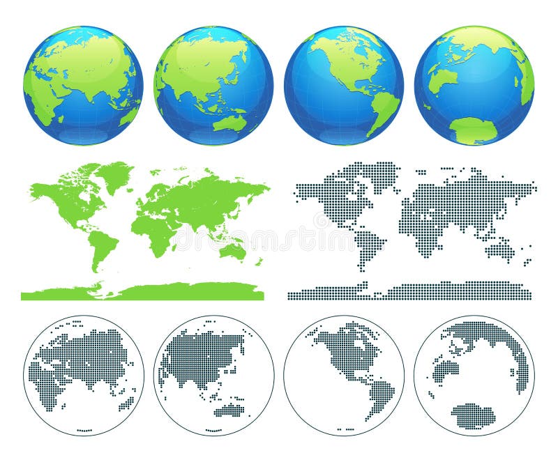 Globes Showing Earth with All Continents. Digital World Globe Vector ...
