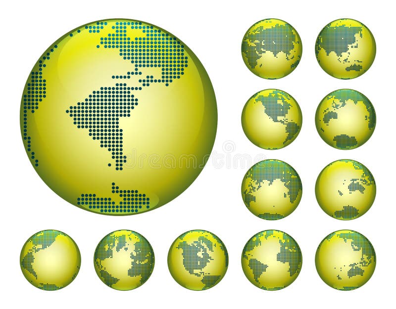 Globes Showing Earth with All Continents. Digital World Globe Vector ...