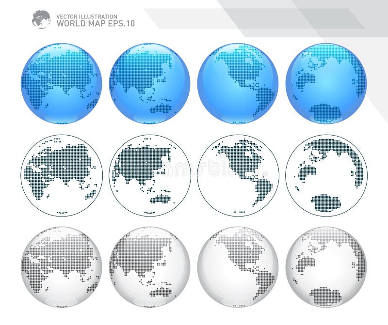 Globes Showing Earth with All Continents. Dotted World Globe Vector ...
