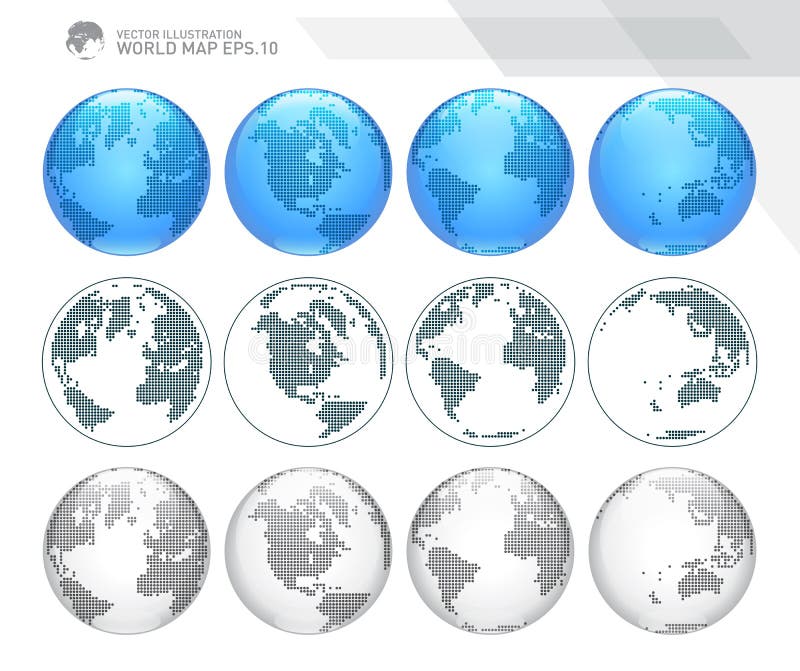 Globes Showing Earth with All Continents. Dotted World Globe Vector ...