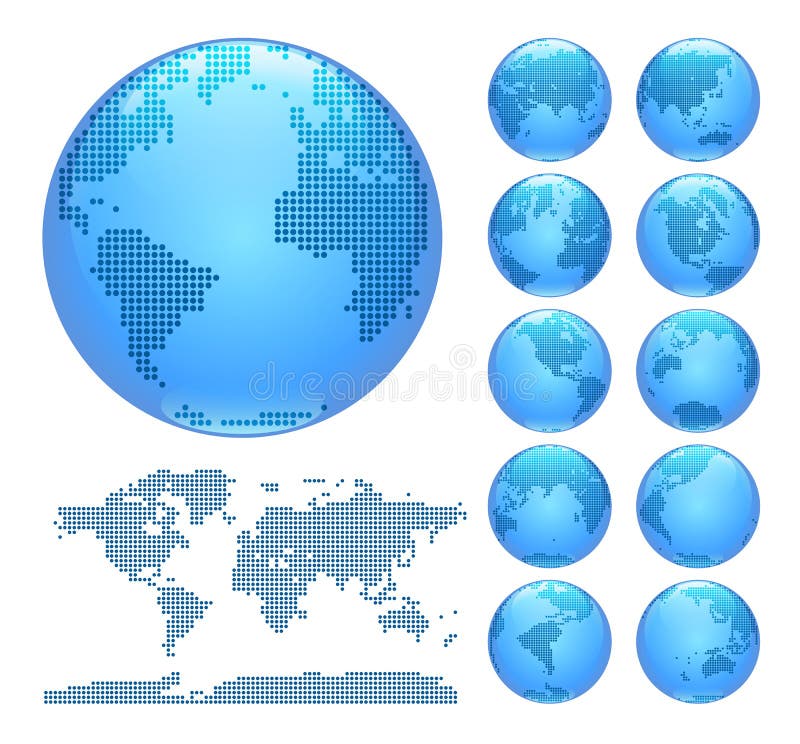 Globes Showing Earth with All Continents. Dotted World Globe Vector ...