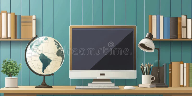 Globethemed Study Area with Online Tools in Blue and Beige Stock ...