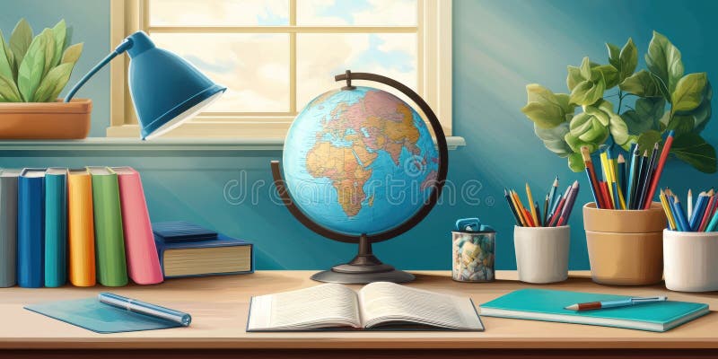 Globethemed Study Area with Online Tools in Blue and Beige Stock ...