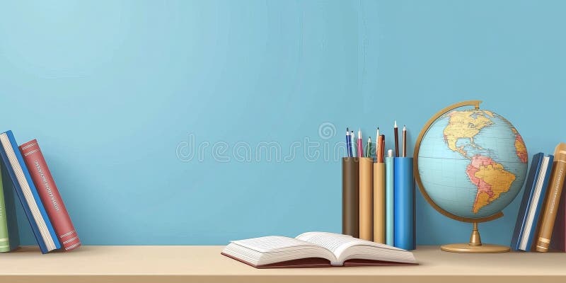 Globethemed Study Area with Online Tools in Blue and Beige Stock ...