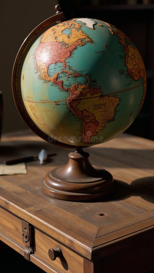Globular Object Symbolizes Knowledge and Education on Wooden Desk Stock ...
