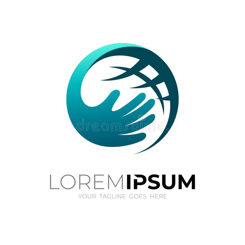 Globus-Symbol Mit Hand Design Vorlage Blau Farbe Vektor Abbildung ...