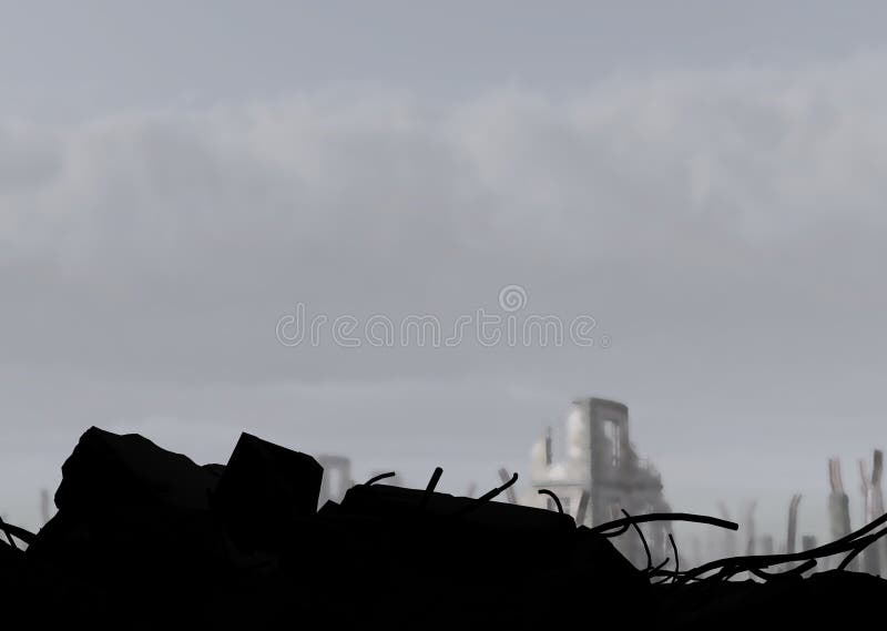 Gloomy Aftermath Building Debris Rubble Background Stock Illustration ...
