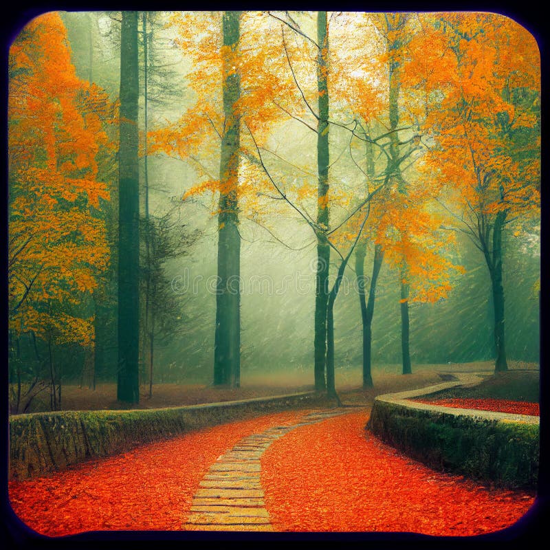 Gloomy Autumn Forest with Fallen Leaves Stock Illustration ...