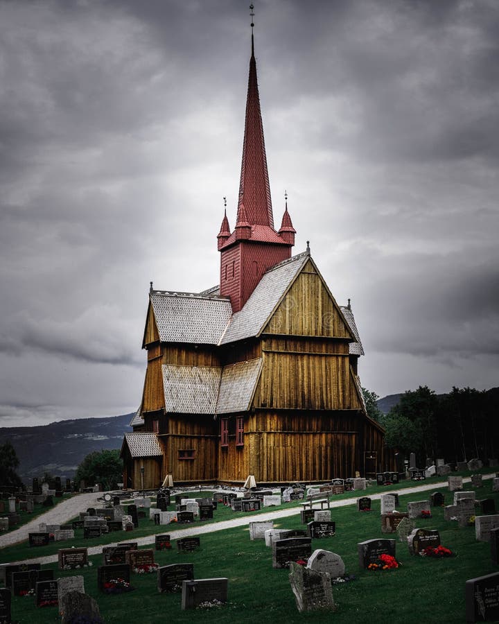 Gloomy Cloudy Sky Over the Ringebu Stavkirke Captured from the Graveyard Stock Photo - Image of ...