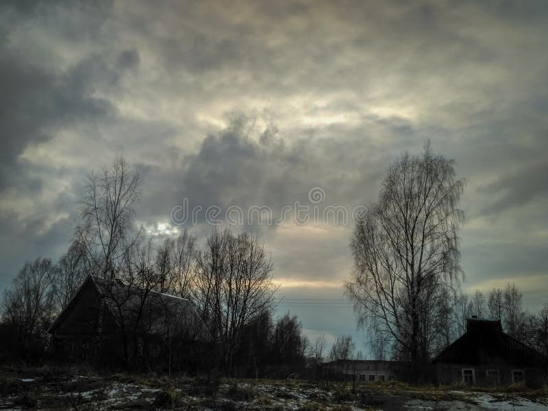 Gloomy and Dark Rural Landscape with Clouds Stock Photo - Image of ...