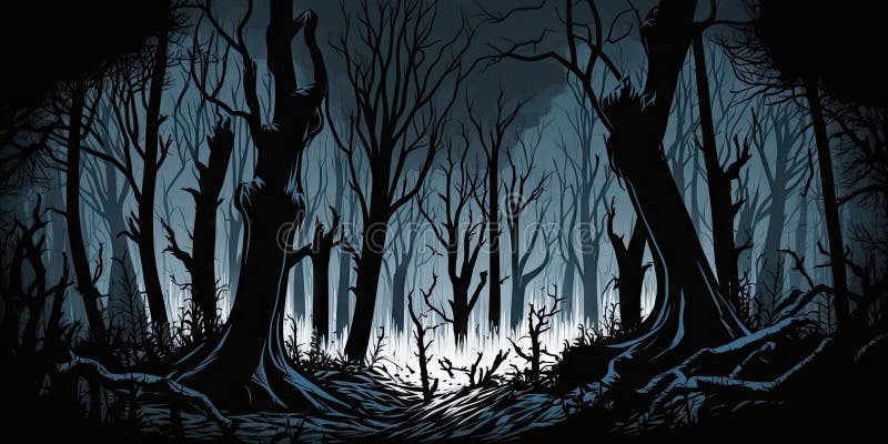 Gloomy Forest with Scary Trees Illustration Design Art Stock ...