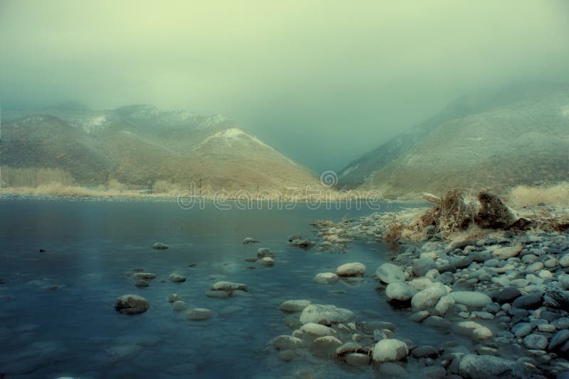 Gloomy morning stock image. Image of mist, mountains, winter - 8235263