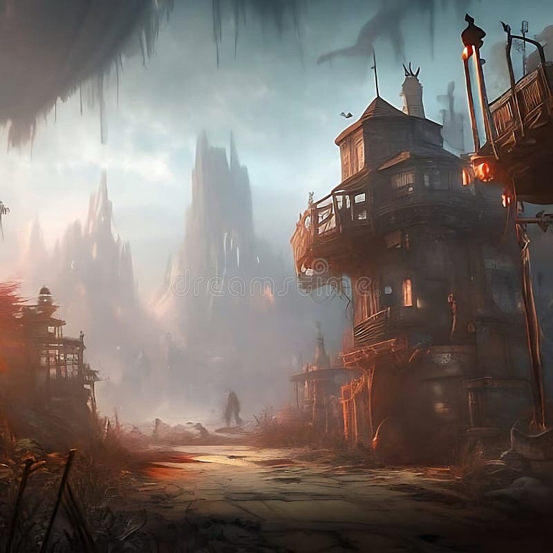 Gloomy Post Apocalypse Landscape. AI Generative. Stock Illustration ...