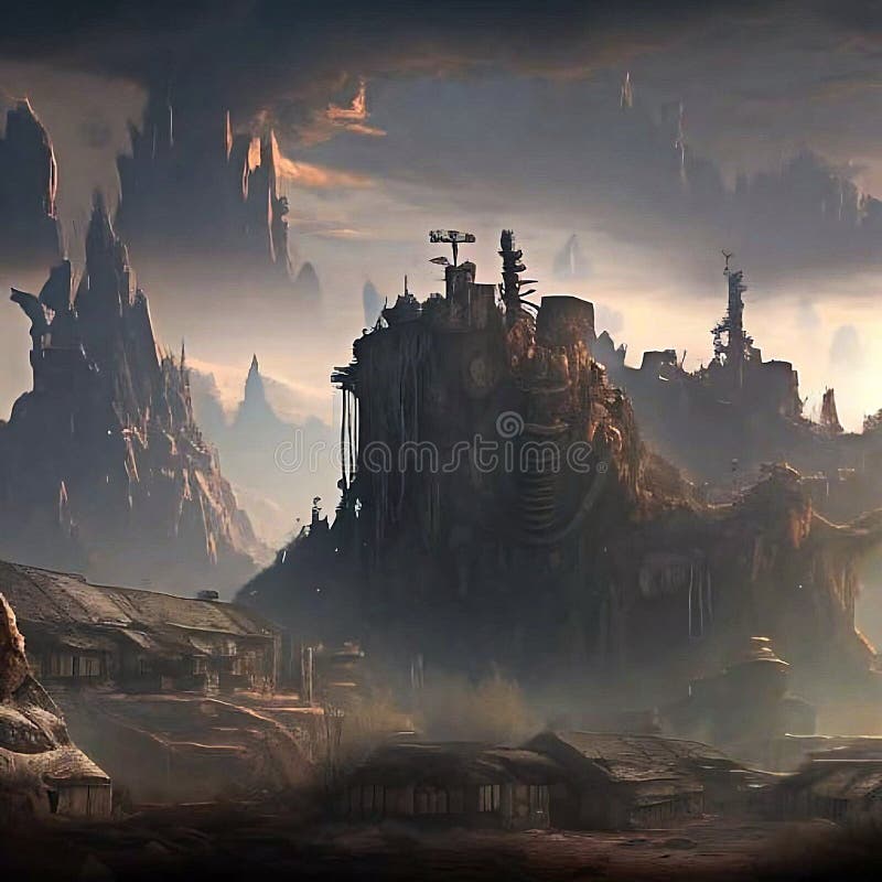 Gloomy Post Apocalypse Landscape. AI Generative. Stock Illustration ...