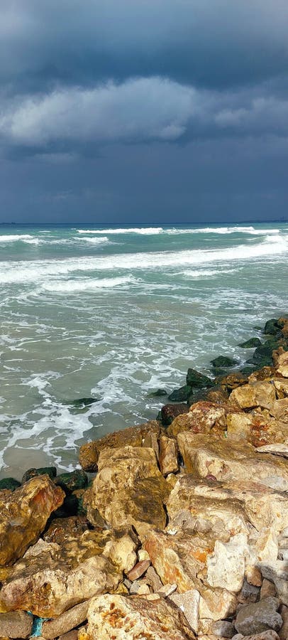 Gloomy Sea and Sky Israeli Winter Stock Photo - Image of israeli ...