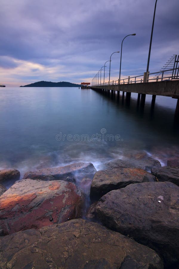 Gloomy Sunset at a Coast in Borneo, Sabah, Malaysia Stock Image - Image ...