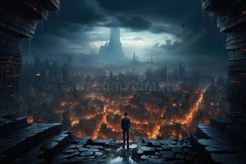 Gloomy View of the City at Night after the Disaster Stock Illustration ...