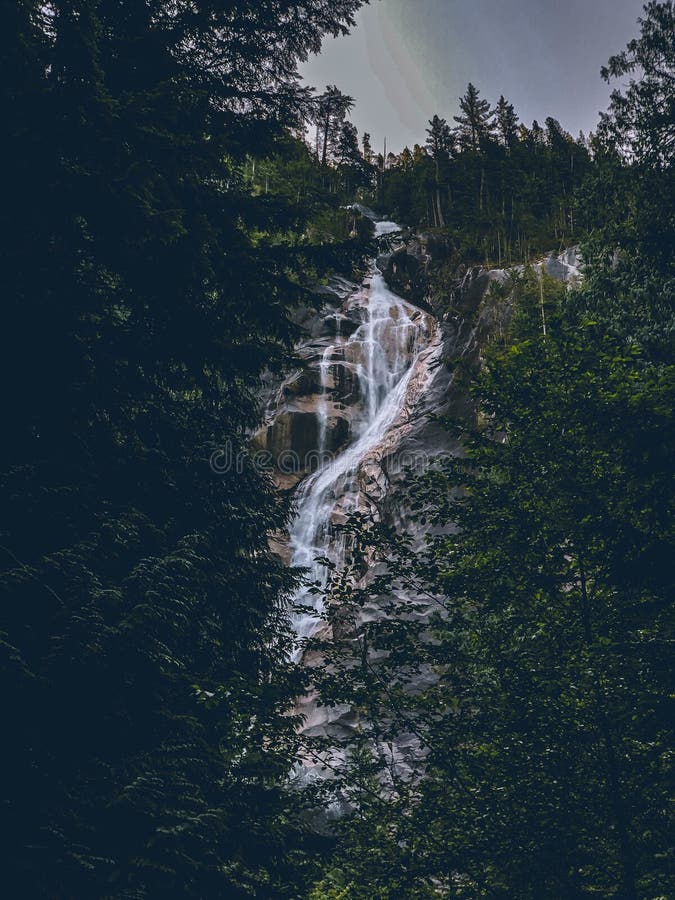 Gloomy Waterfall in Mountains Stock Image - Image of view, canada ...