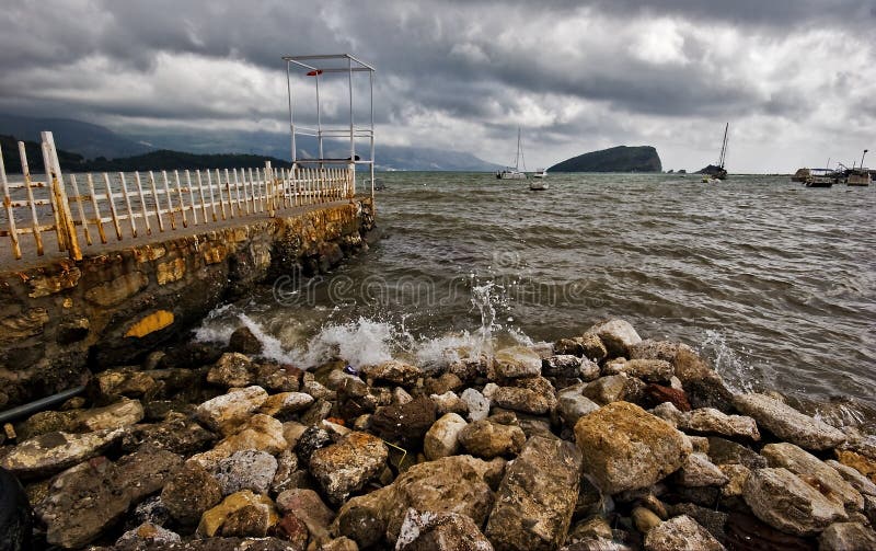Gloomy weather of Budva stock image. Image of heat, quay - 6974313