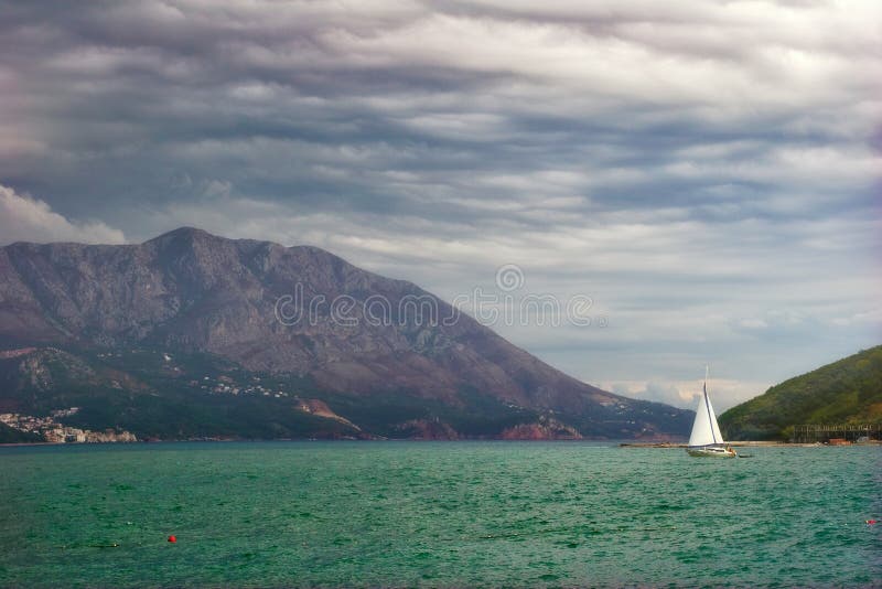 Gloomy weather of Budva stock image. Image of blue, ship - 7610357