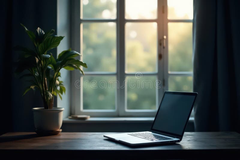 Gloomy Window View, Empty Room, Laptop Closed, Isolated, Interior Stock ...