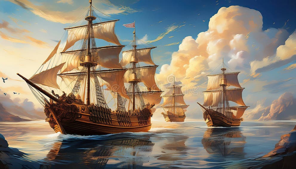 Glorious Fleet Illuminated by Golden Light Stock Illustration ...