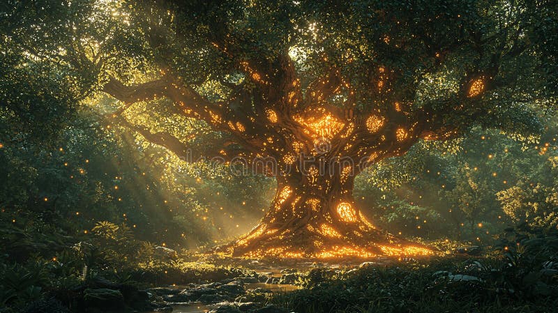 Glorious Giant Tree Forest Scene Stock Illustration - Illustration of ...