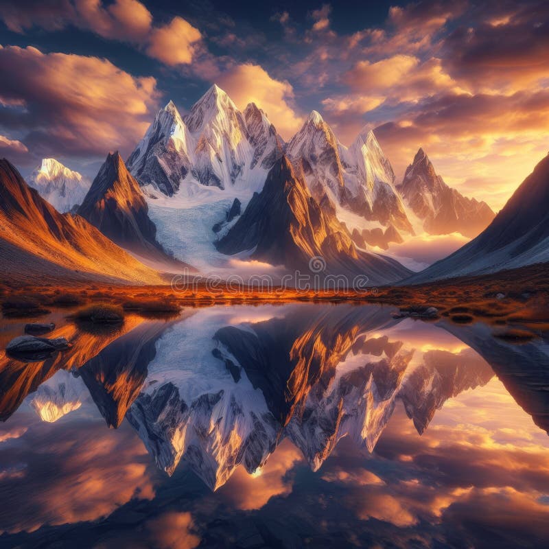 Glorious Mountain Range Reflected in Lake at Sunset Stock Photo - Image ...