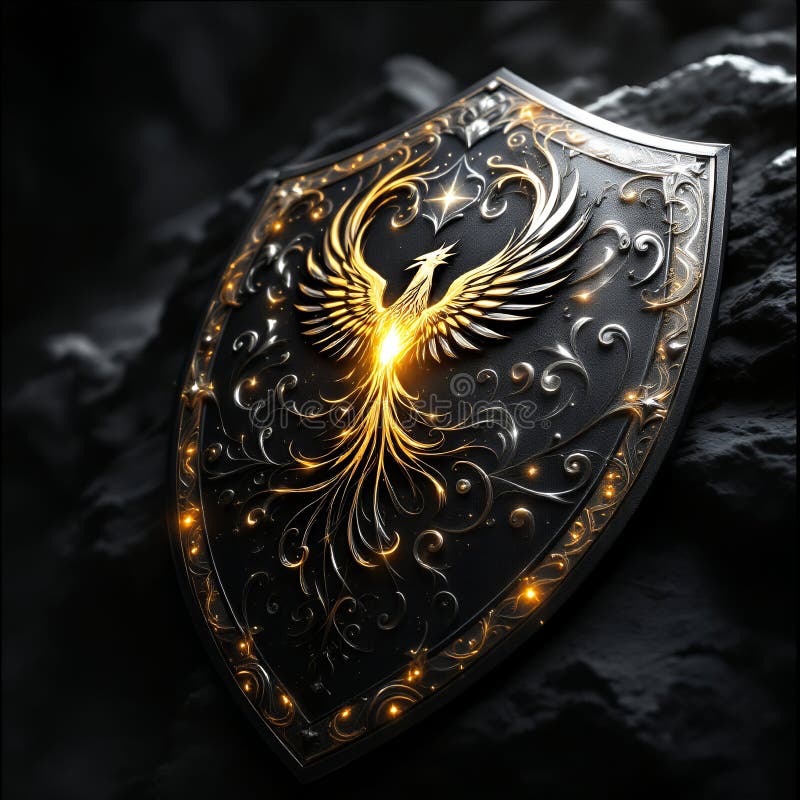 A Glorious Phoenix Shield Illuminated by Enchanted Light on a Dark ...