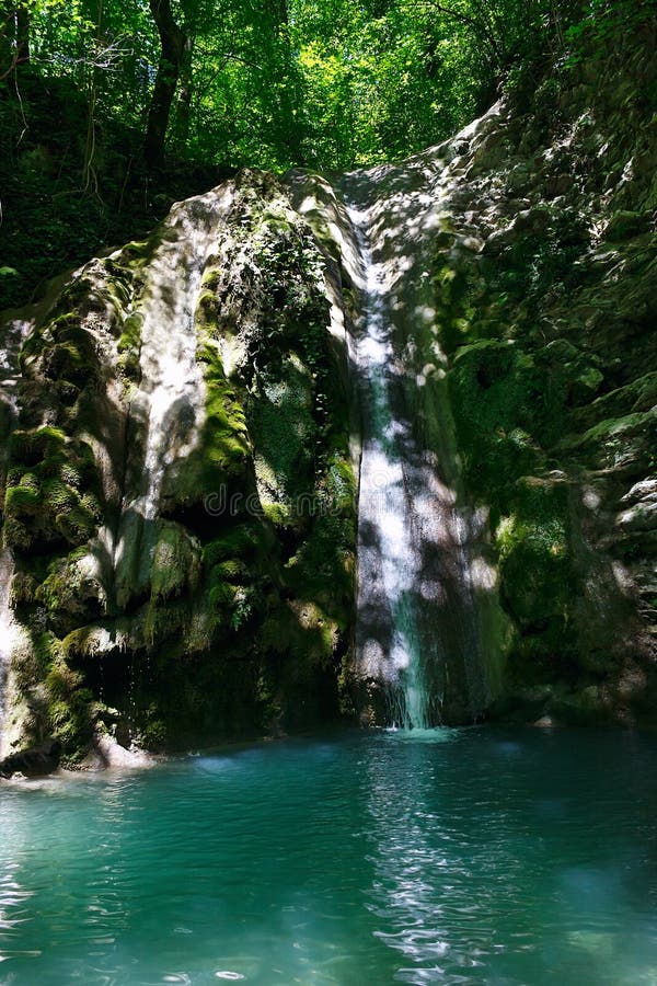 Glorious Refreshing Waterfall among Rocks in a Mountain Forest Stock ...