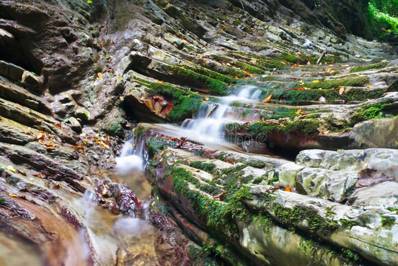Glorious Rocks with Old Moss and Flowing Streams of the Mountain Creek ...