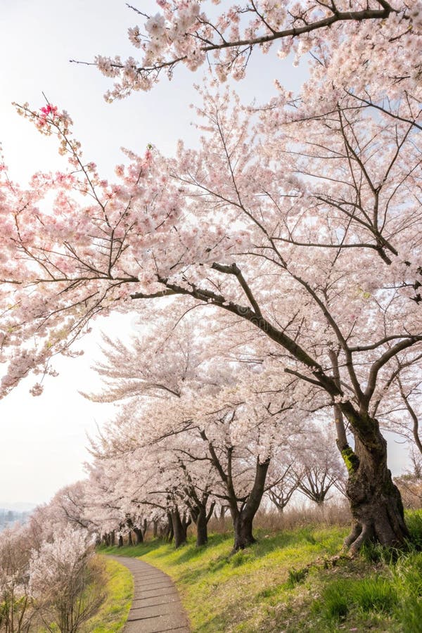 Glorious Spring with Blooming Cherry Trees Stock Illustration ...