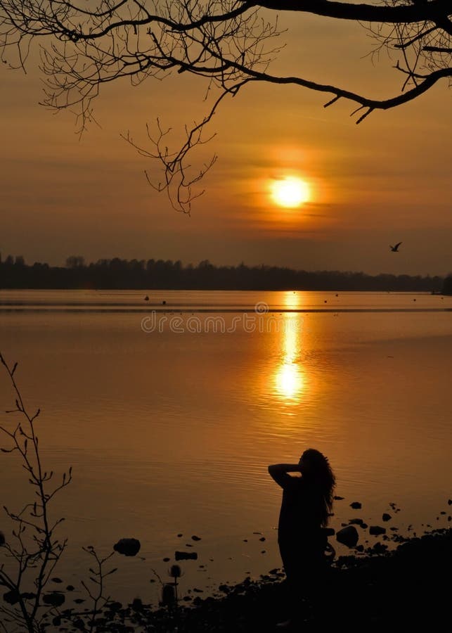 Glorious Sunset with Silhouette Stock Photo - Image of paradise, pond ...