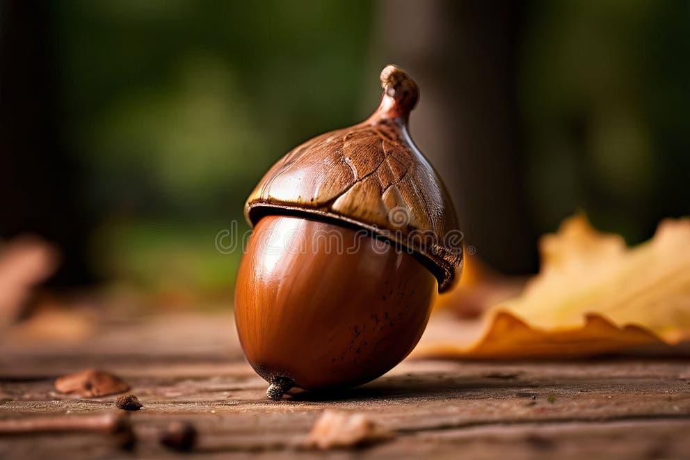 Glossy Acorn Single Acorn with Its Cap Still Attached Stock ...